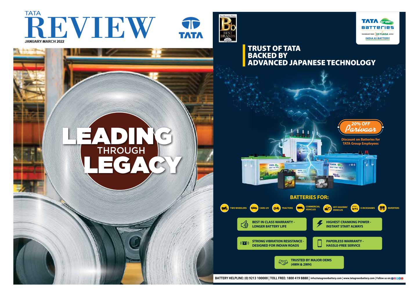 Tata Green Batteries covered in Tata Review Magazine - Tata Green Battery